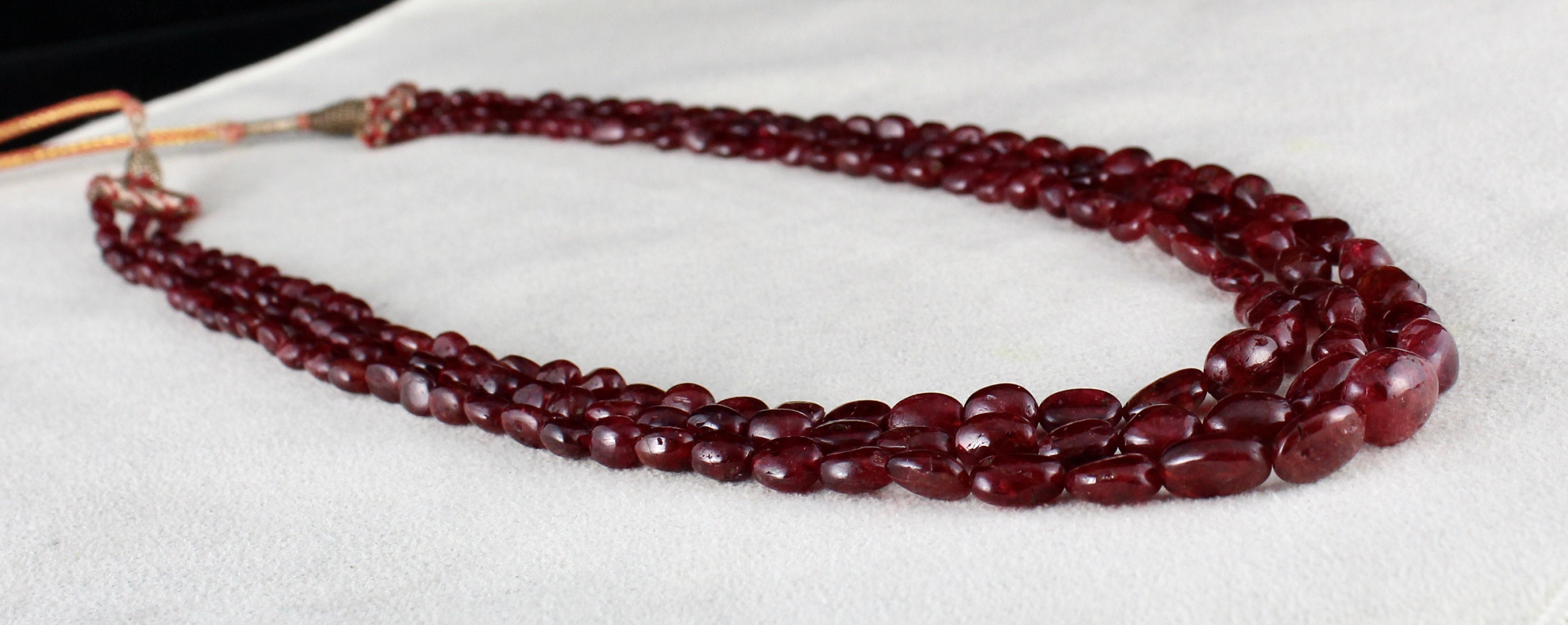 Natural Red Spinel Beaded Necklace 3 Line 313 Carats Gemstone Precious ...