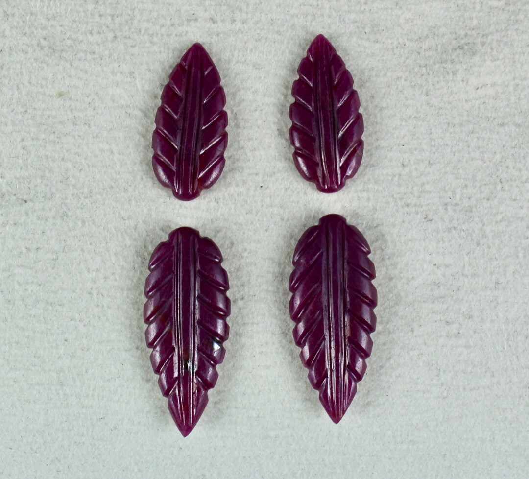 Natural Untreated RUBY Carved LEAVES Pair 4 Pcs 55 Carats GEMSTONE ...