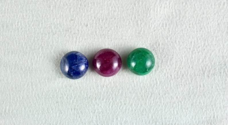Fine Natural RUBIES EMERALD Blue SAPPHIRE Cabochon Round 14mm 41 Carats ...