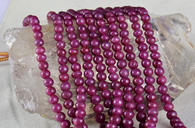 5 Line 873 Cts Natural Untreated RUBY ROUND BEADS Gemstone - Etsy