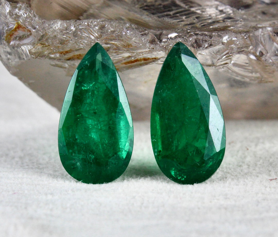 Certified Natural Zambia Emerald Pear Cut Pair 19.02 Ct Loose Gemstone ...