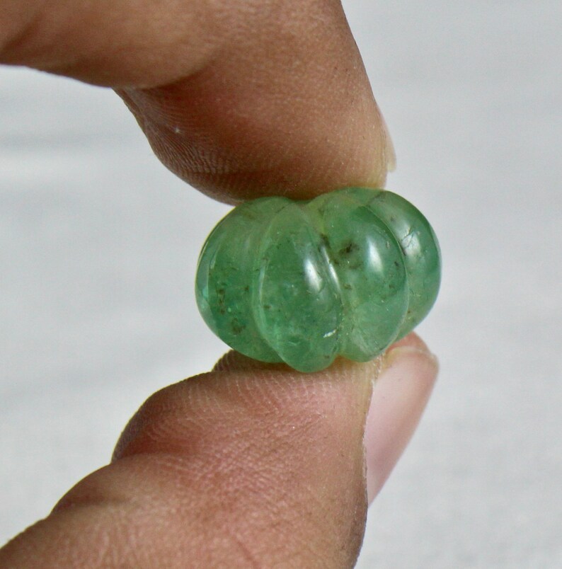 Natural COLOMBIAN EMERALD CARVED Melon Bead 18.68 Carats Gemstone for ...