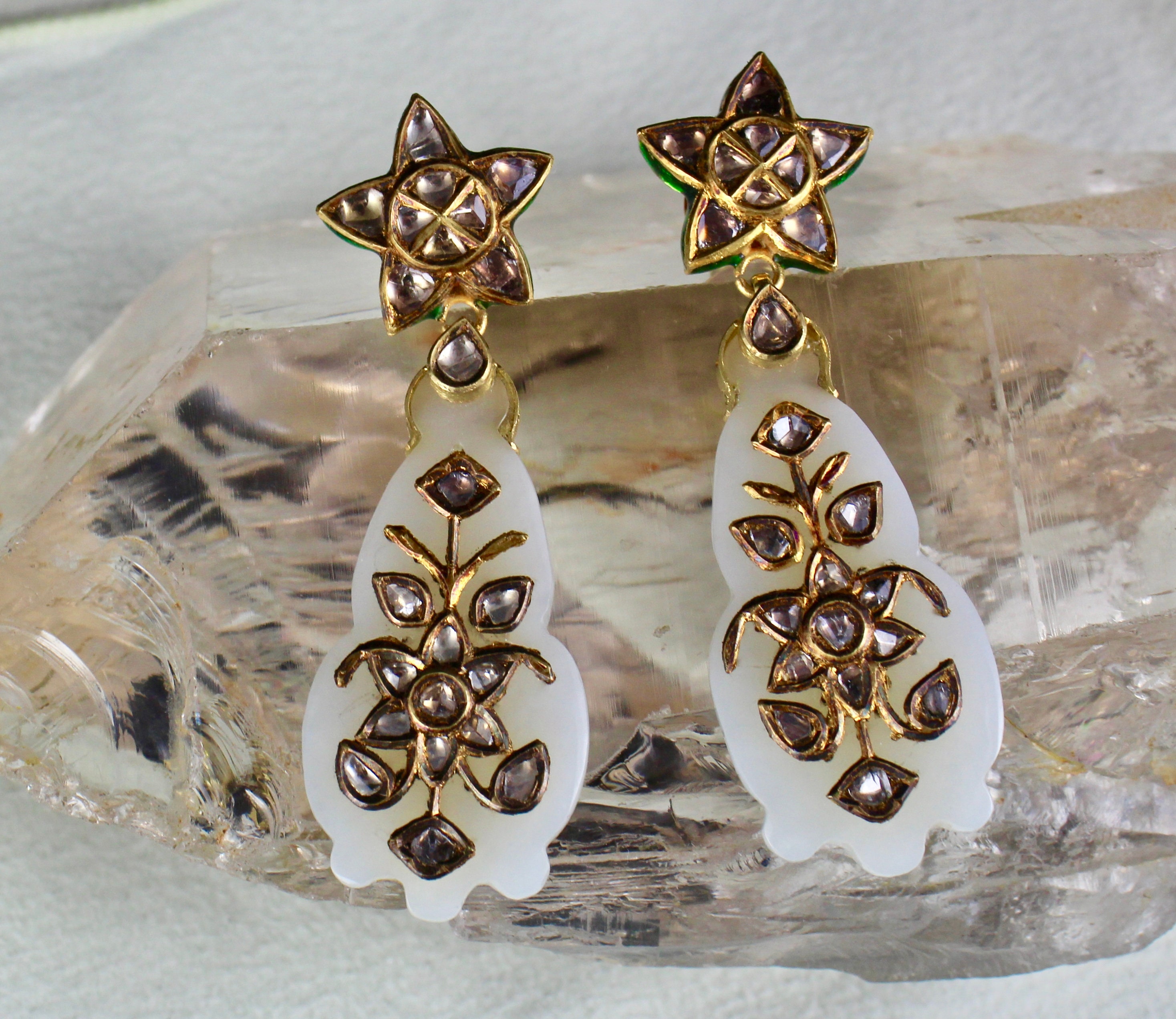 Rare Old Real Antique Natural NEPHRITE JADE 18K Gold Diamond Jadau ...