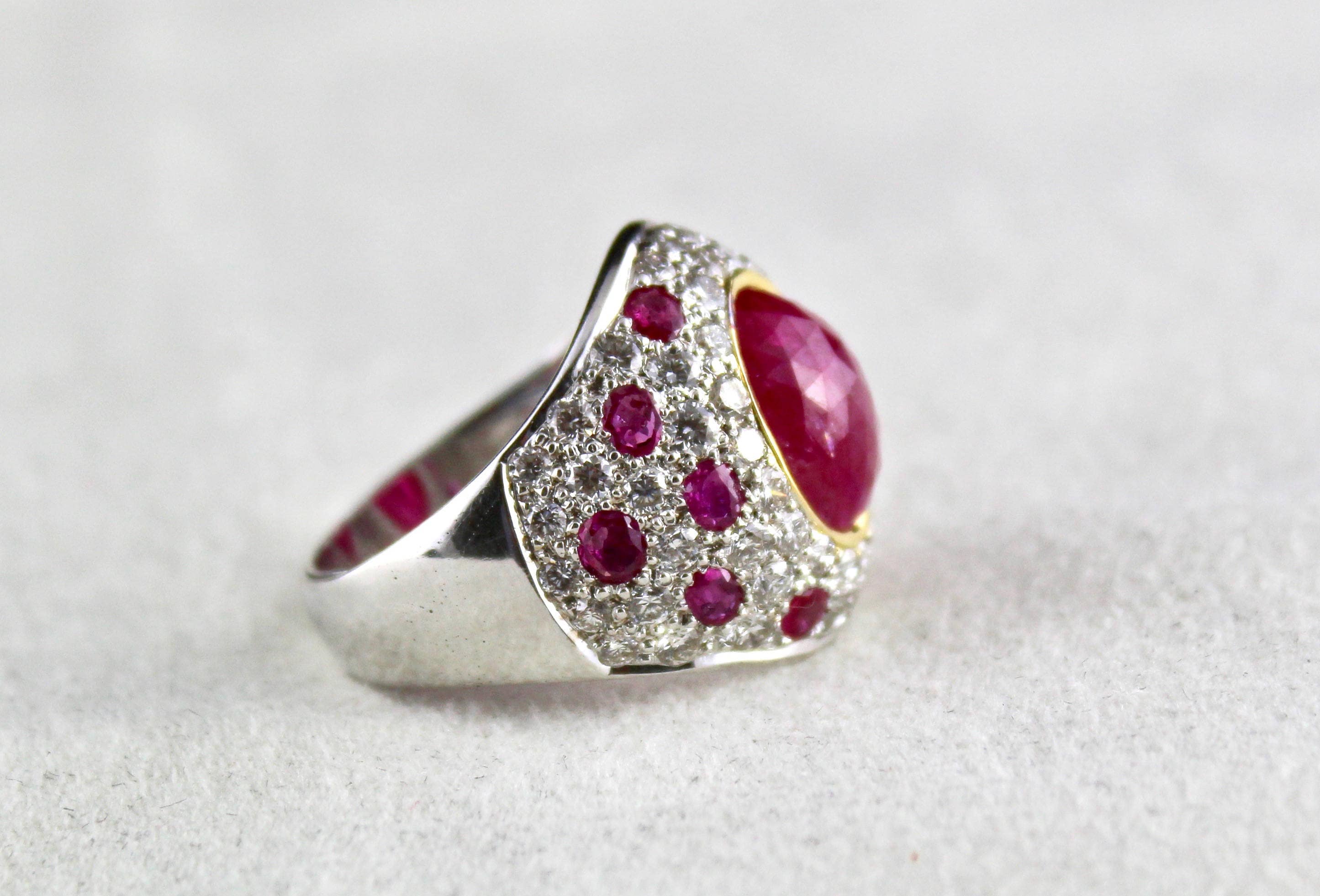 Natural Unheated Burmese RUBY 5.6O Carats Cabochon DIAMOND Ladies Ring ...