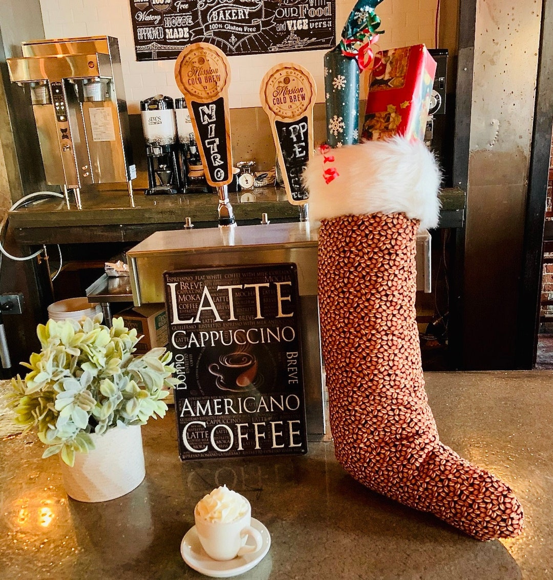 Coffee Christmas Stocking Coffee Bean Cafe Bakery Stocking Personalized ...