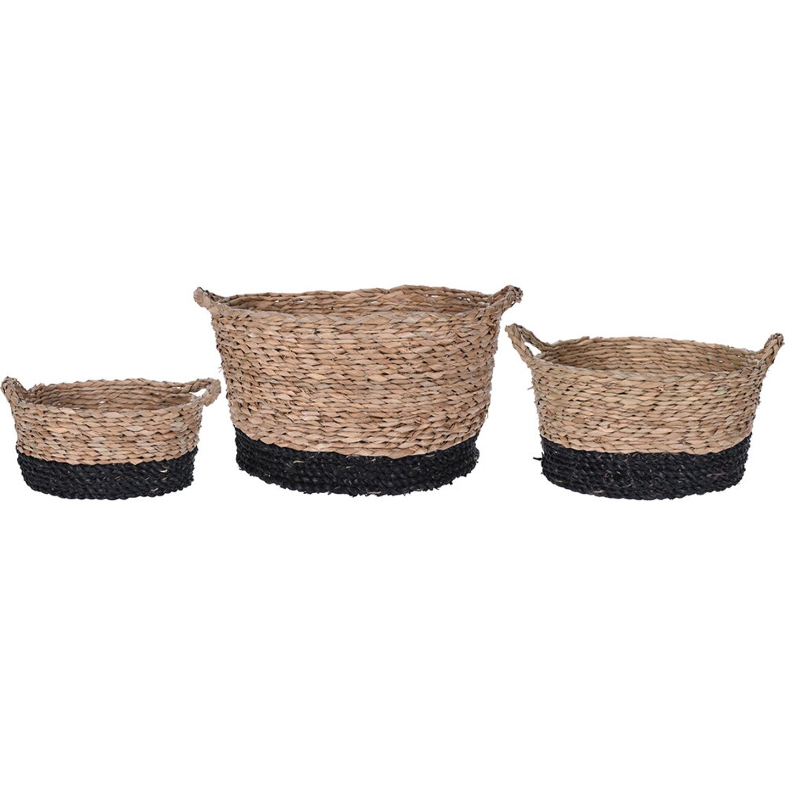 Trio of Straw Storage Baskets With Black Base - Etsy
