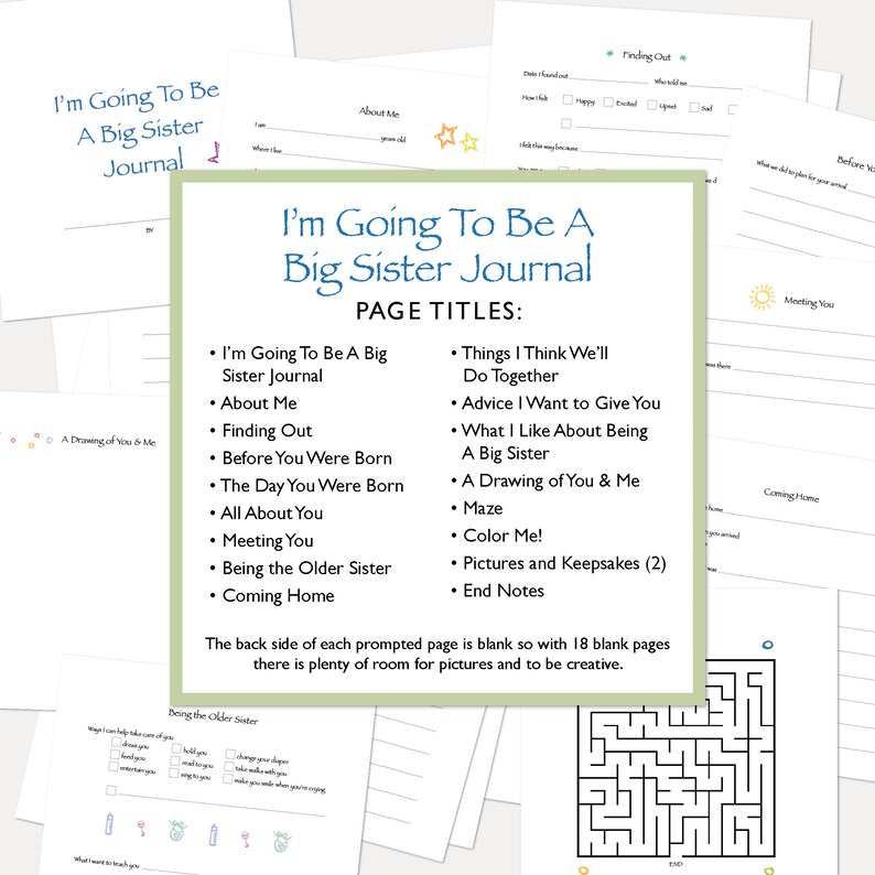 I'm Going to Be A Big Sister Kids Journal | Big Sister Activity | Big ...