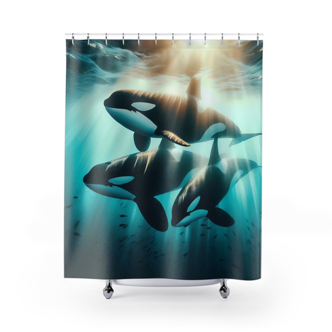 Killer Whale Pod Swimming Together Shower Curtain, Orcas, Children's ...