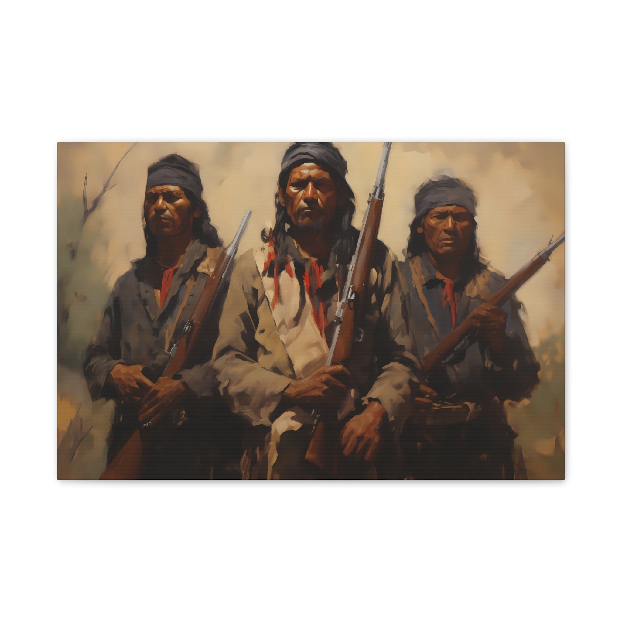 Portrait of Apache Warriors, Impressionist Oil Painting Print on Canvas ...