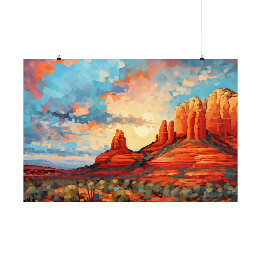 Red Rocks of Sedona Decorative Retro Vintage Art Poster, Rustic Home ...