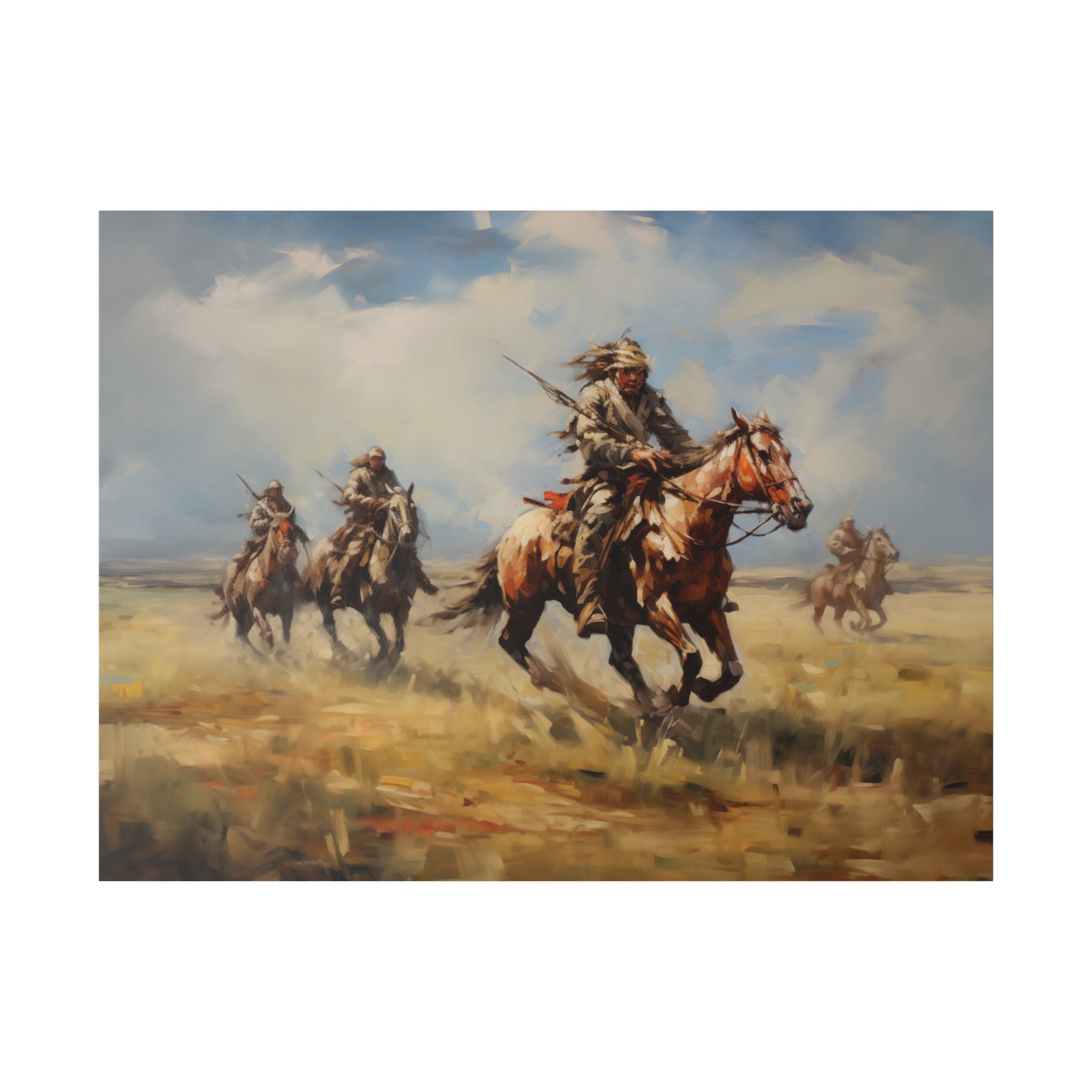 Commanche Warriors Riding on the Plains, Llano Estocado, Oil Painting ...