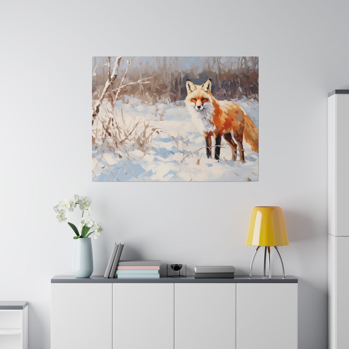 Snowy Field Fox: Impressionist Oil Painting Print. Stunning Wildlife ...