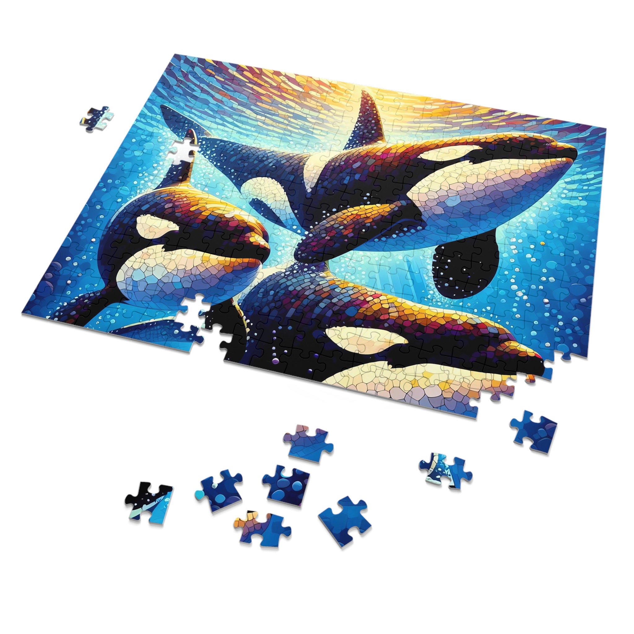 Killer Whales Swimming Together Mosaic Jigsaw Puzzle 30, 110, 252, 500 ...