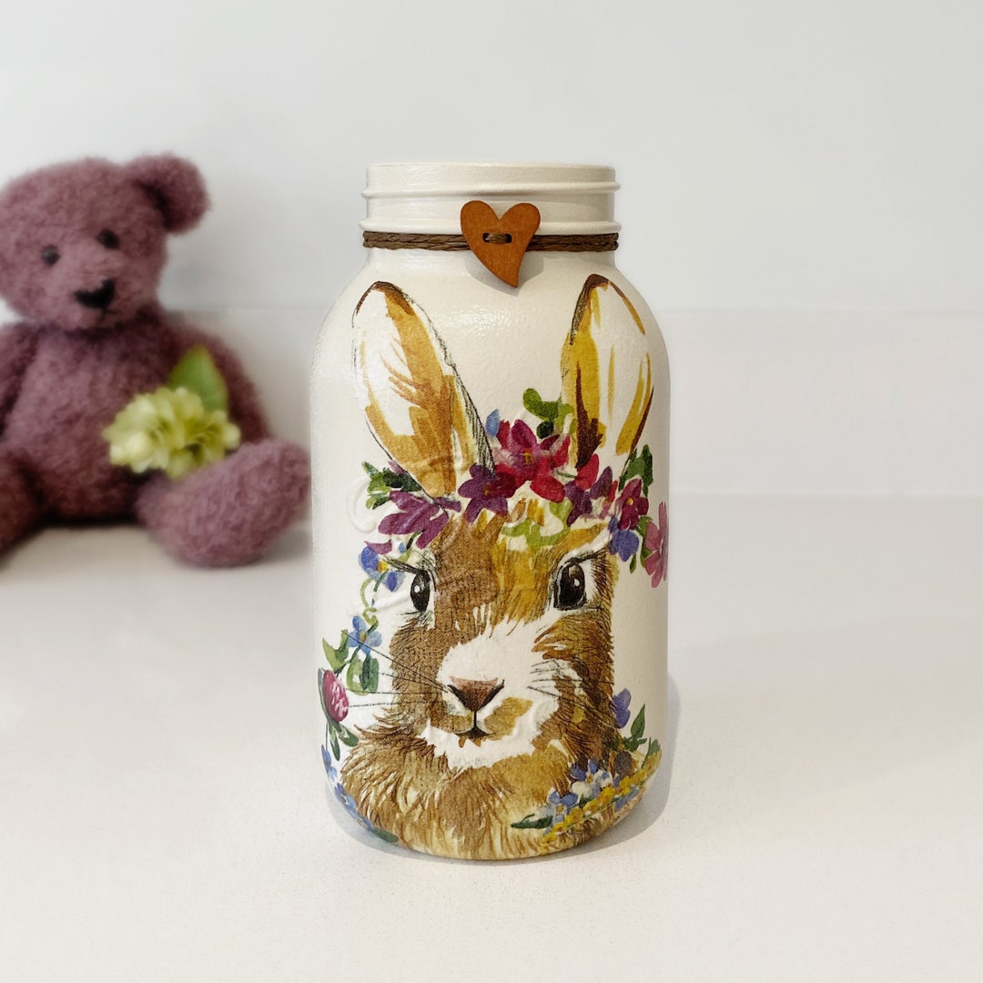 Floral Rabbit Mason Jar - Etsy