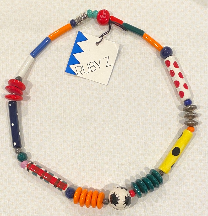 Ruby Z Vintage Ceramic 1970s Necklace With Colorful and Happy Polka Dot ...