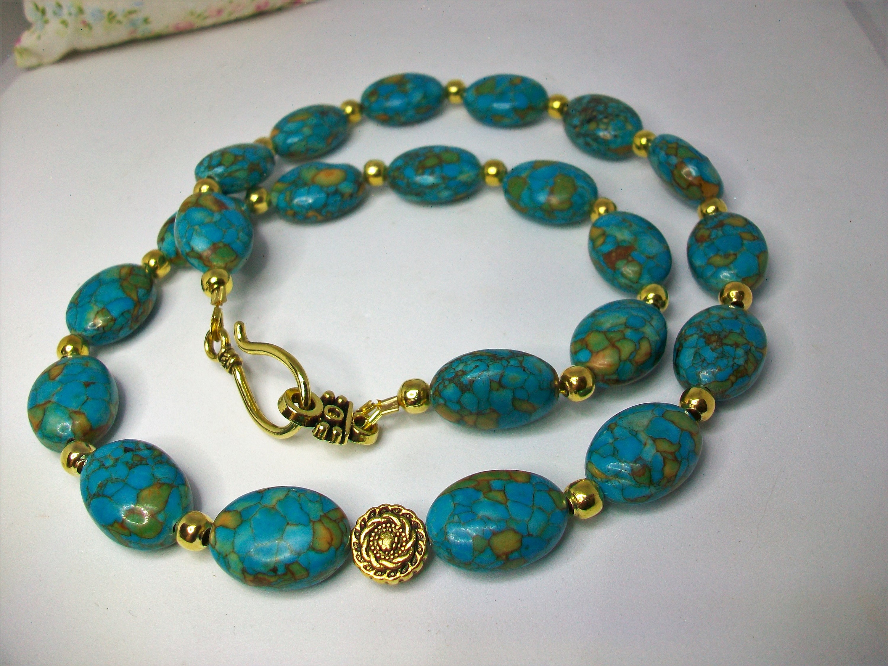 Collier avec pierres Turquoise et décorations en laiton, fait main, 53 ...