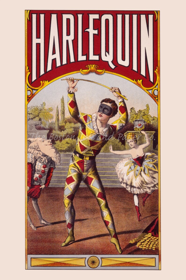 Harlequin Medieval Dress Jester in Motley Clothing Vintage Home Office ...