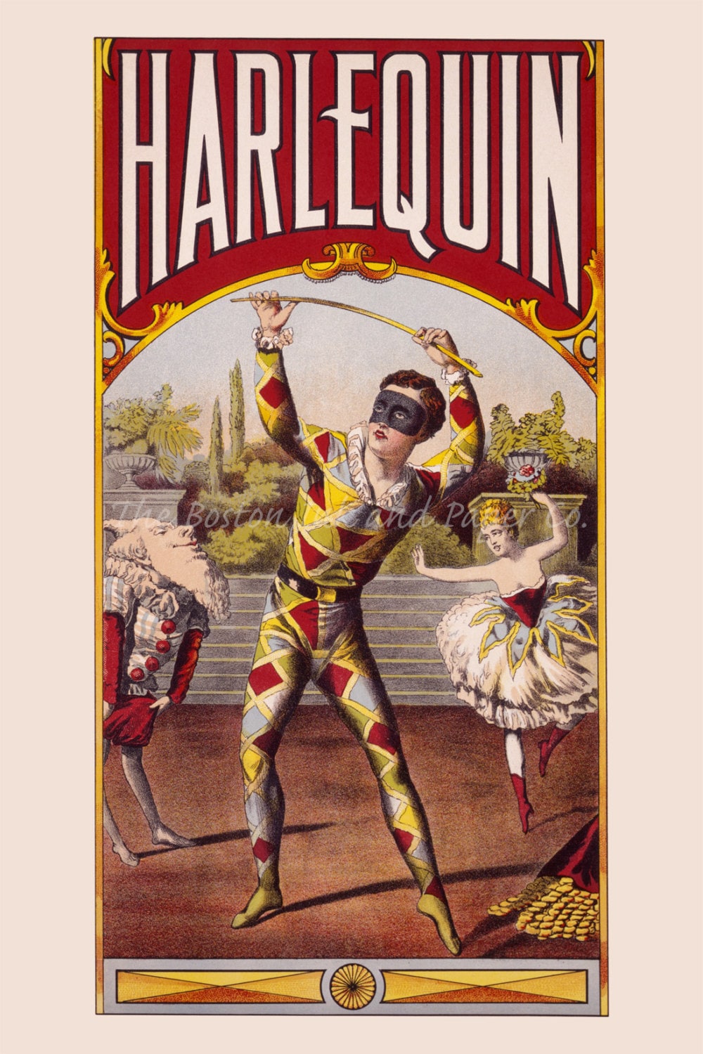 Harlequin Medieval Dress Jester in Motley Clothing Vintage Home Office ...