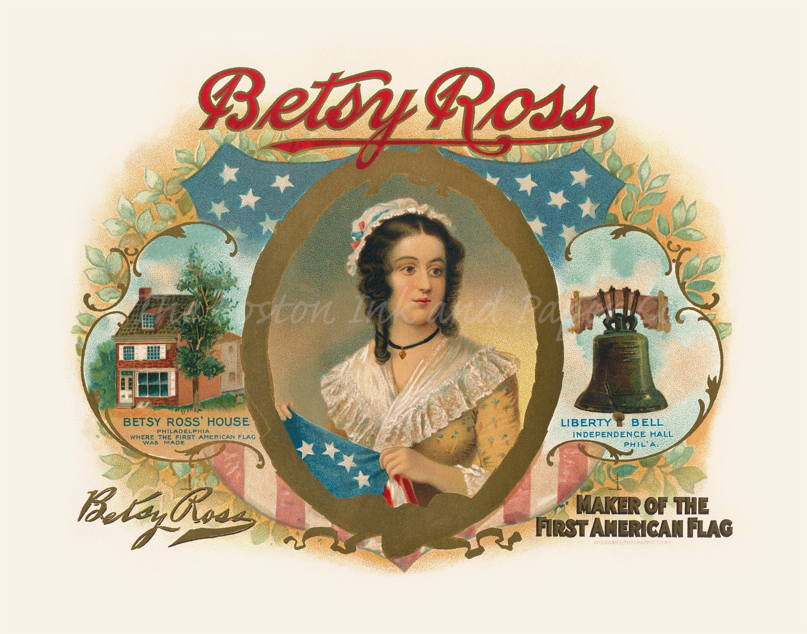 Betsy Ross Patriotic United States American Flag Vintage Home Bar Wall ...