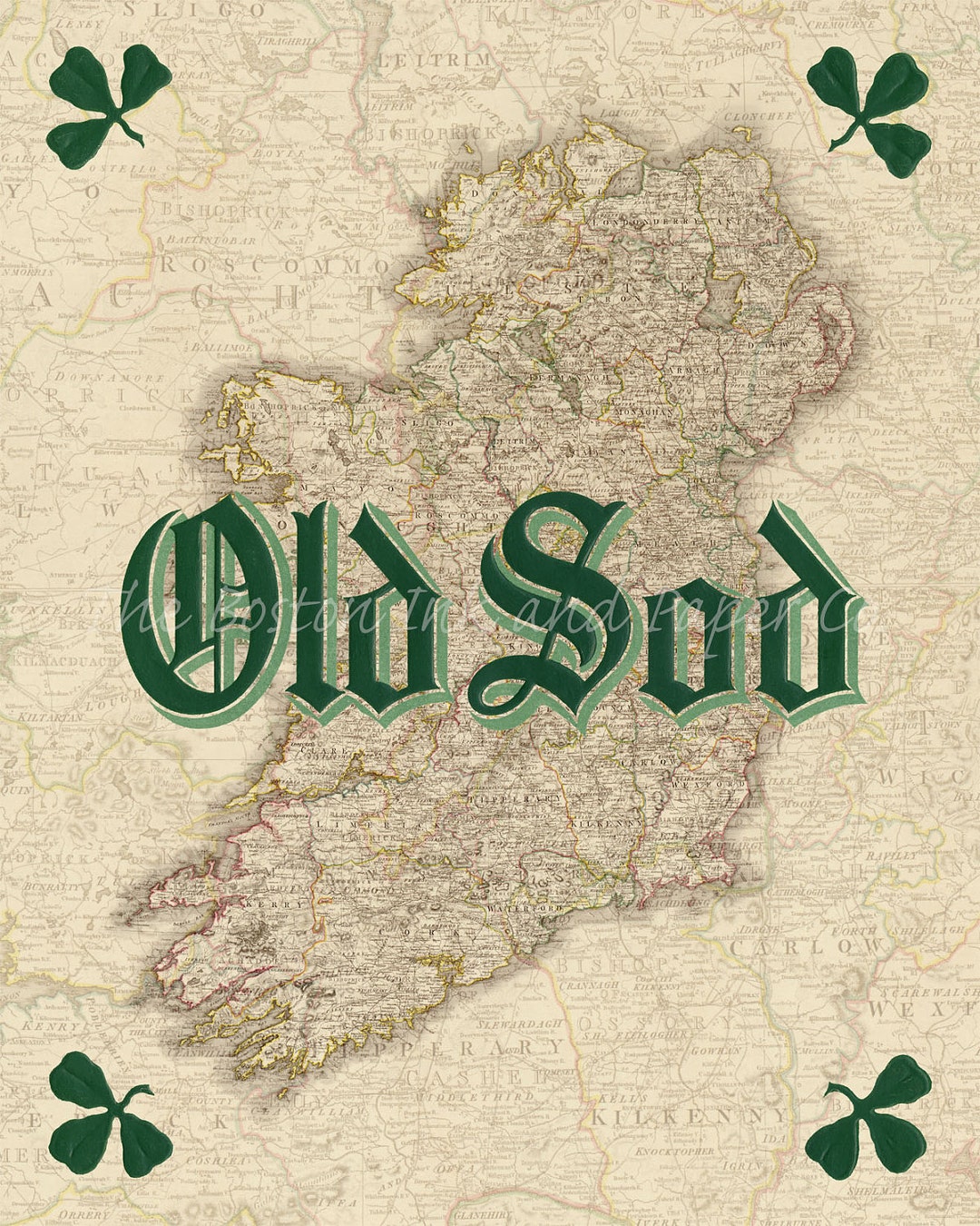 Old Sod 1792 Ireland Map Irish Gifts Home Pub Wall Art Decor Vintage ...