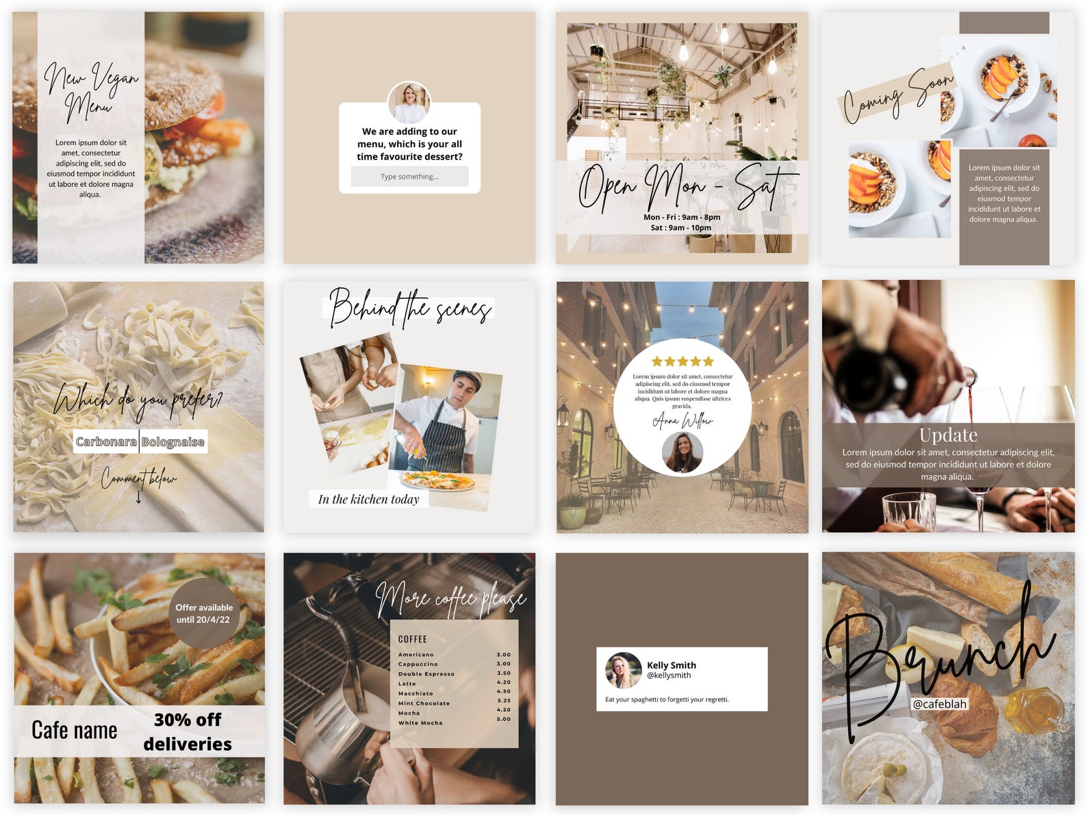 50 Editable Cafe / Restaurant Instagram Templates for Canva - Etsy