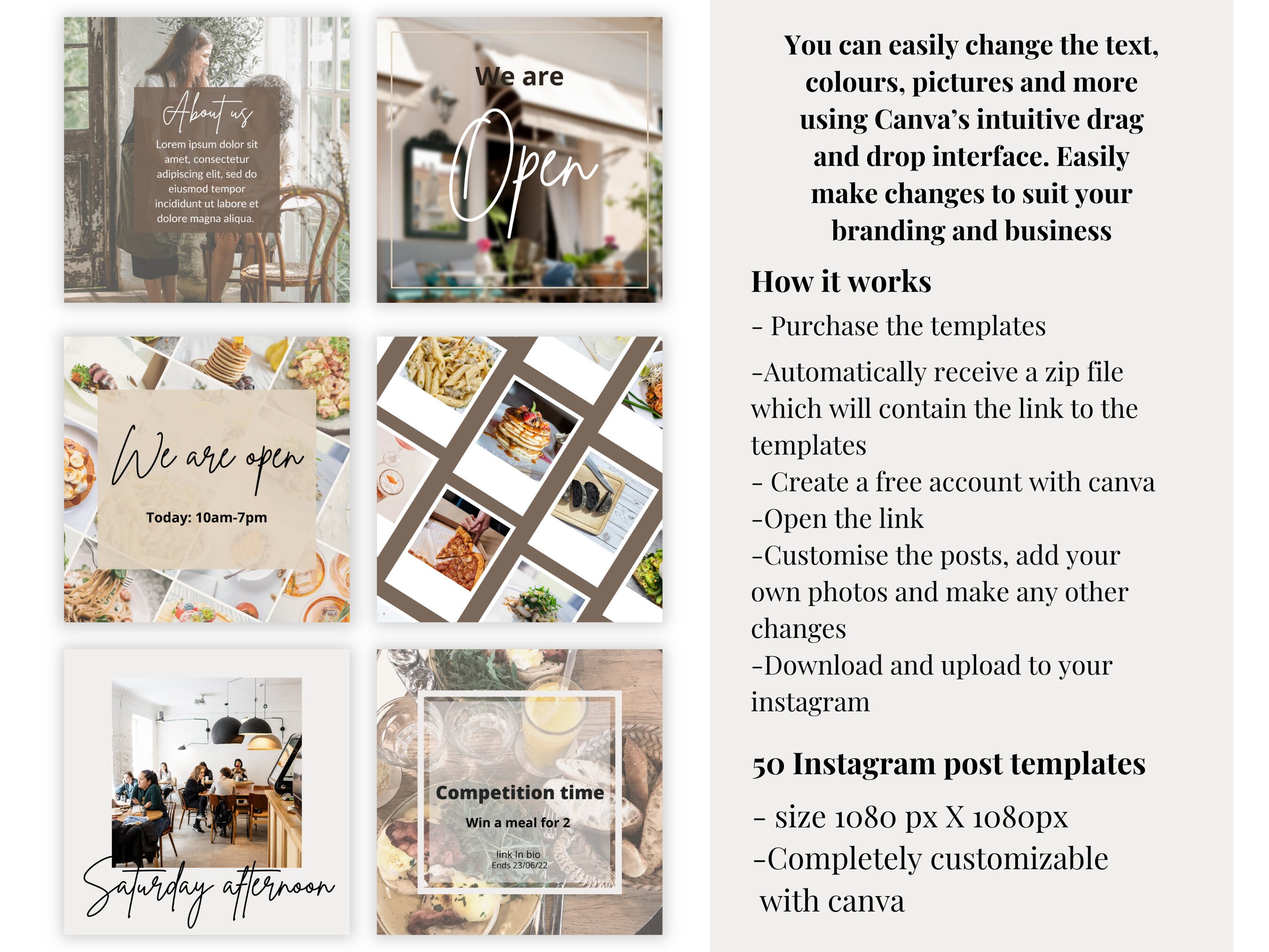 50 Editable Cafe / Restaurant Instagram Templates for Canva - Etsy