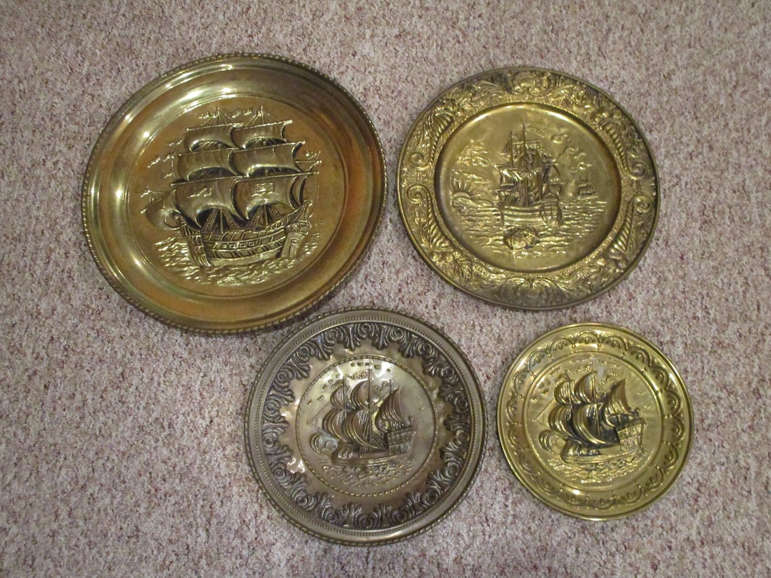 Choice Hammered Brass Sailing Ship Wall Plate,embossed Brass Wall ...