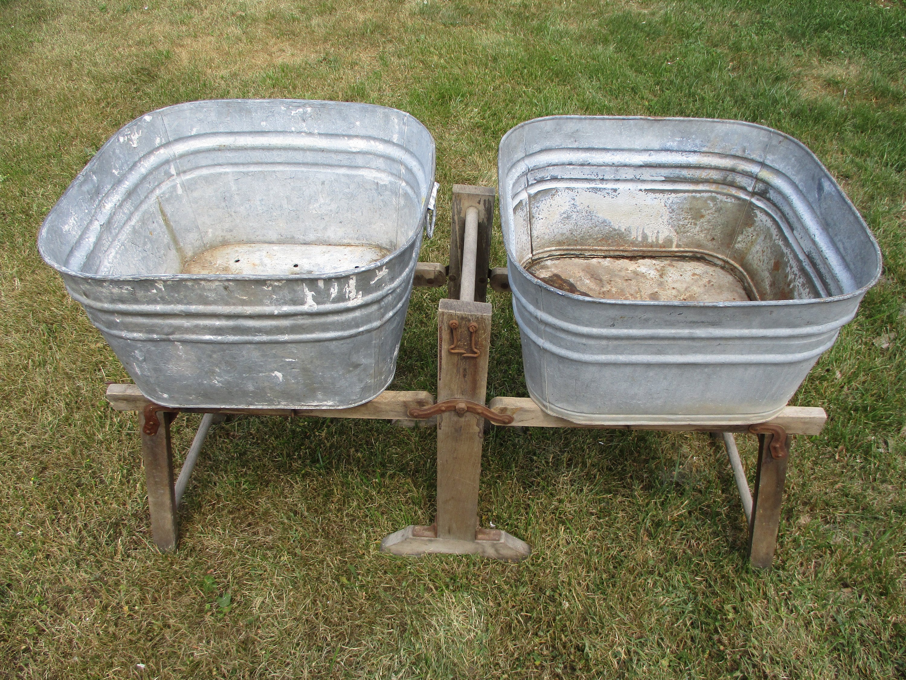 Antique Folding Wash Tub Stand With Tubs,porch Planter,galvanized ...