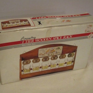 Wood Spice Rack With 6 Spice Jars,country Spice Rack,vintage Cooking ...