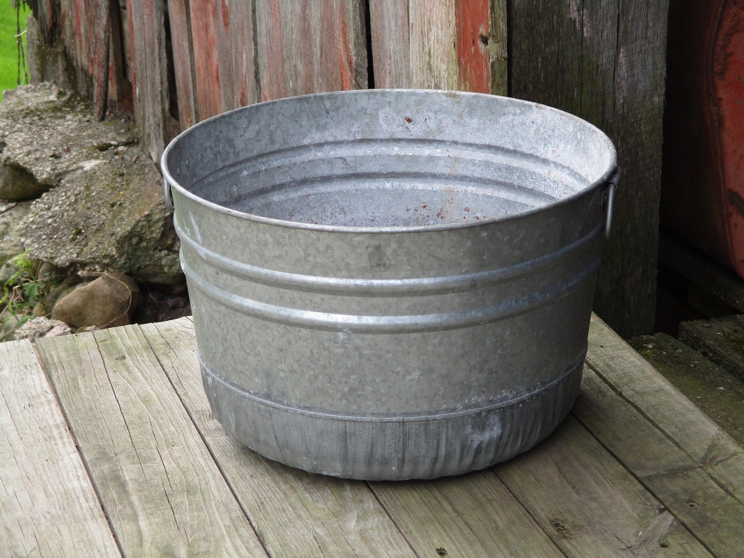 Large Galvanized Round Tub,vintage Galvanized Wash Tub,outdoor Planter ...