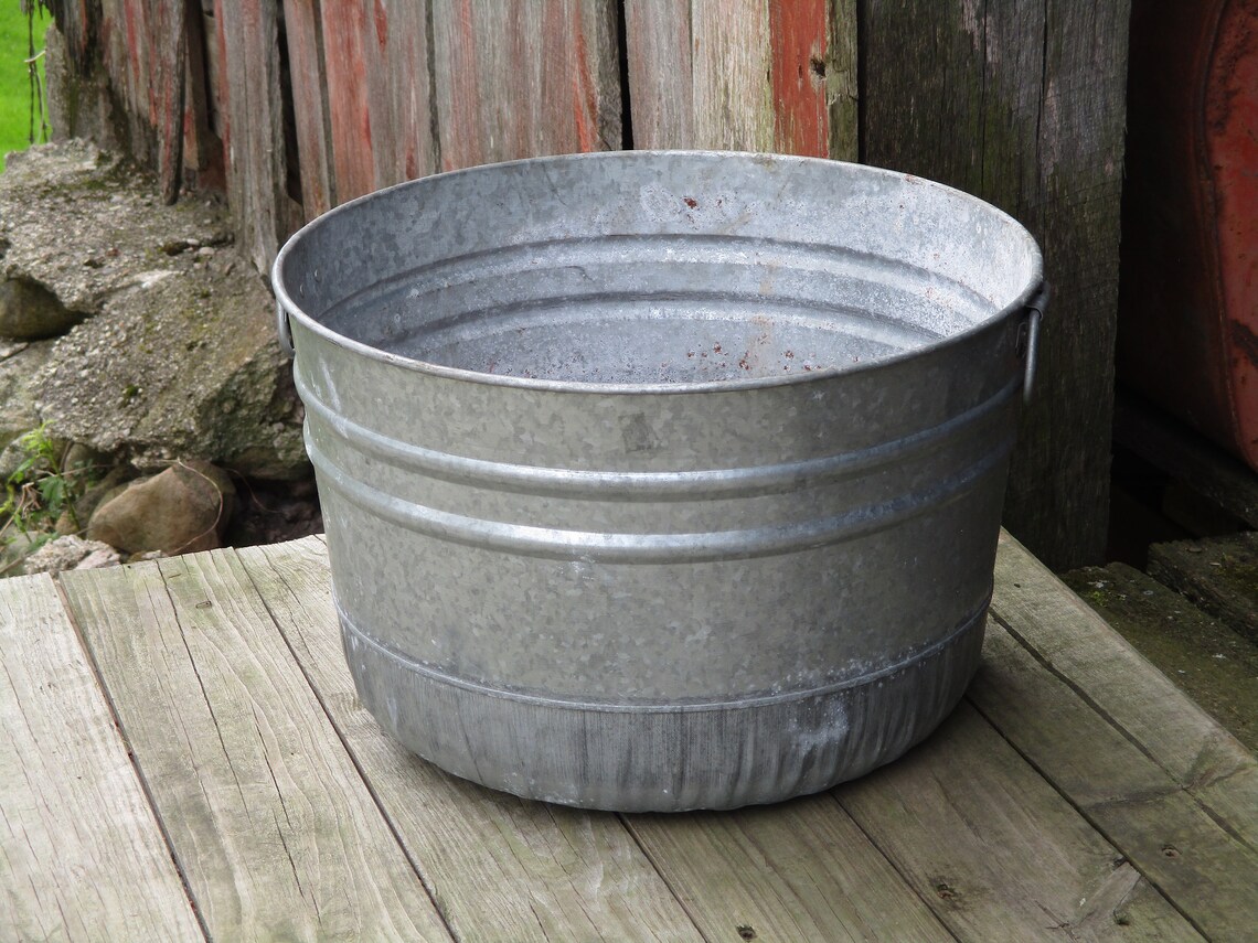 Large Galvanized Round Tubvintage Galvanized Wash Tuboutdoor - Etsy