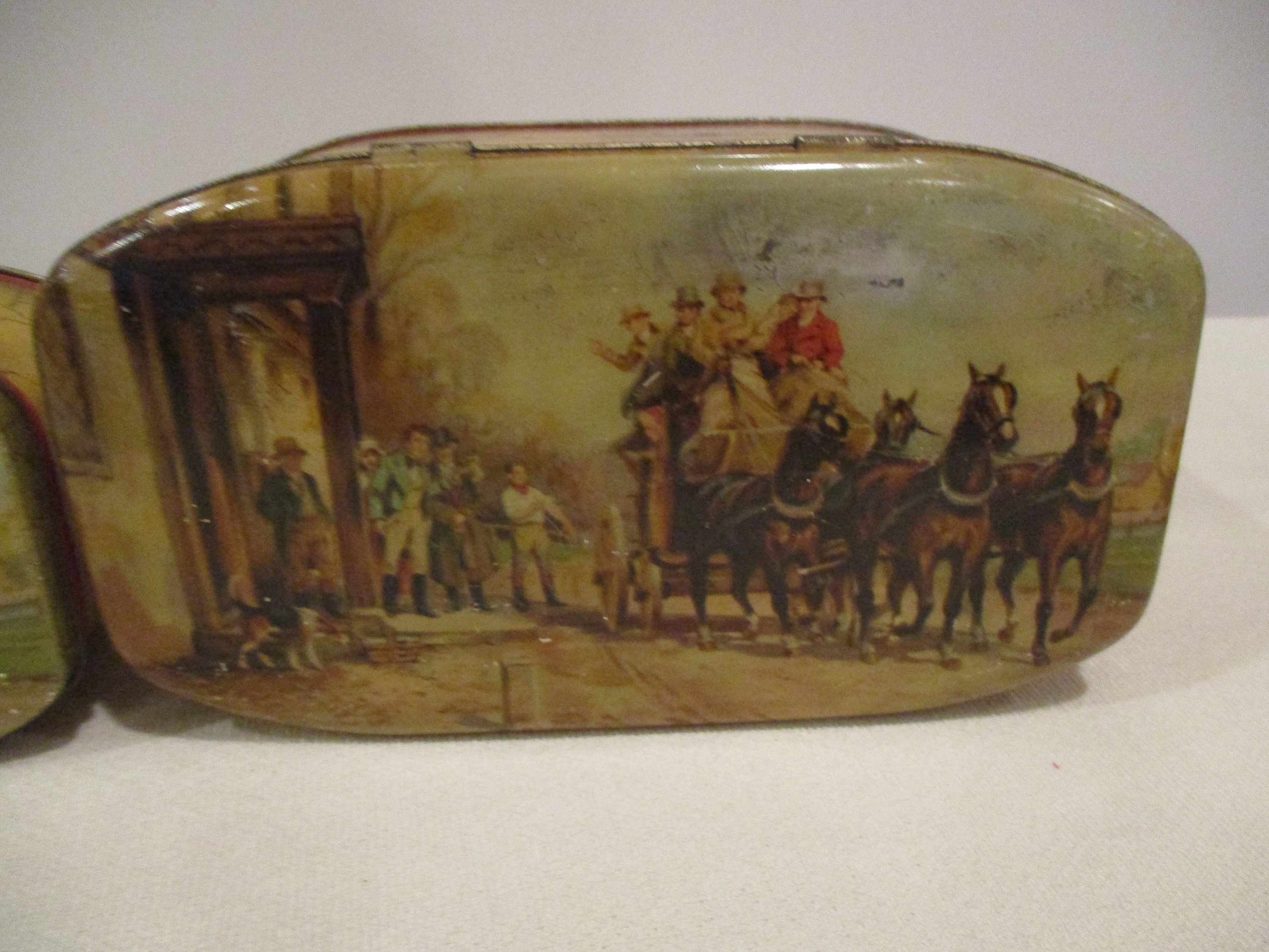 3 Small English Tins,hinged Lid Tin,biscuit Tin,english Carriage ...