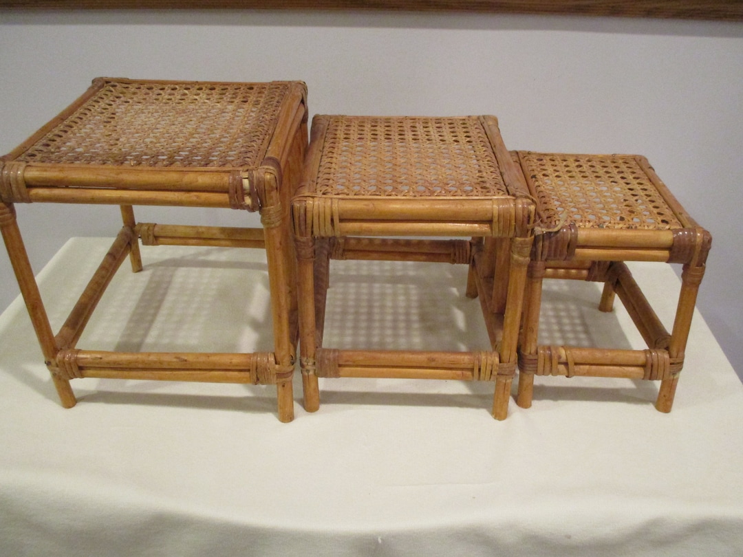 3 Nesting Plant Stands,short Bamboo Plant Stands,rattan Wicker Plant ...