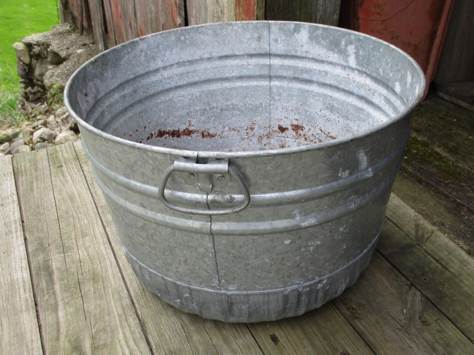 Large Galvanized Round Tubvintage Galvanized Wash Tuboutdoor - Etsy