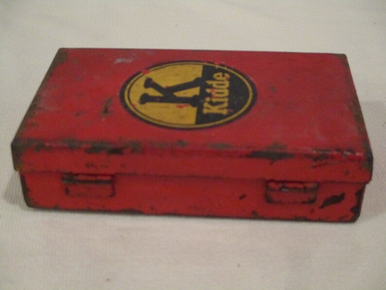 Small Red Metal Box,industrial Metal Box,salvage Metal Box,rustic Metal ...