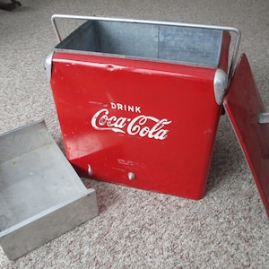 Coca Cola Red Metal Cooler,metal Cooler,ice Box,vintage Picnic,beer ...