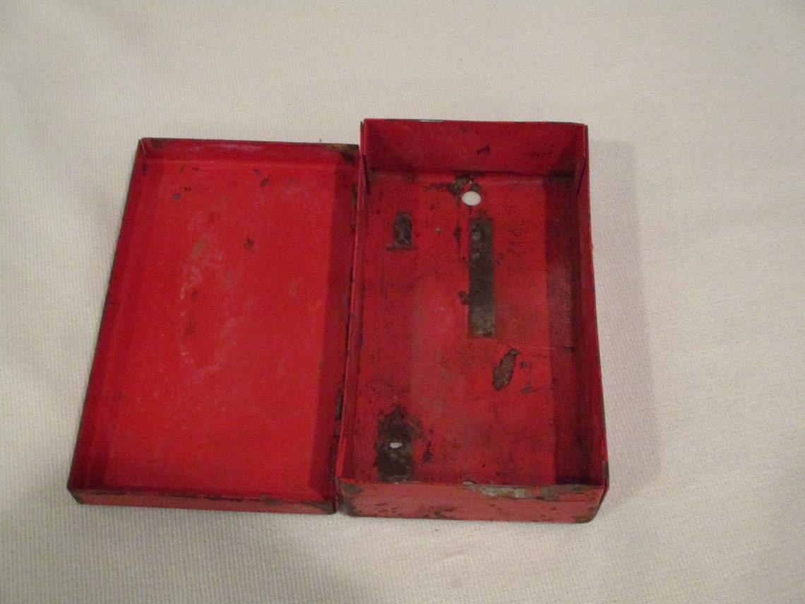 Small Red Metal Box,industrial Metal Box,salvage Metal Box,rustic Metal ...