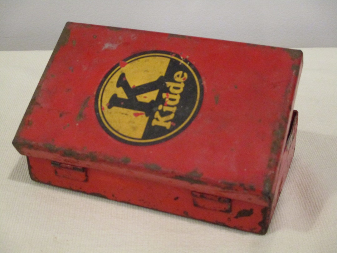 Small Red Metal Box,industrial Metal Box,salvage Metal Box,rustic Metal ...