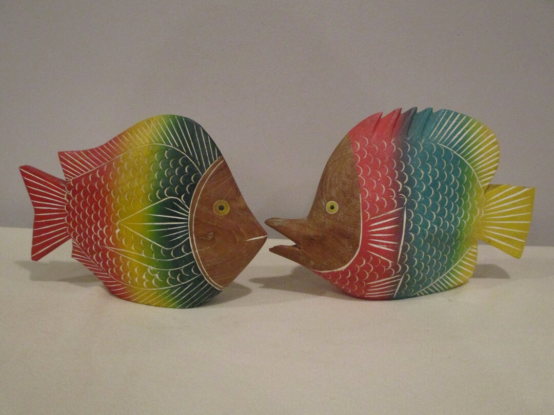 Carved Painted Wood Fish,tropical Wood Fish,ocean Cottage Decor,tiki ...