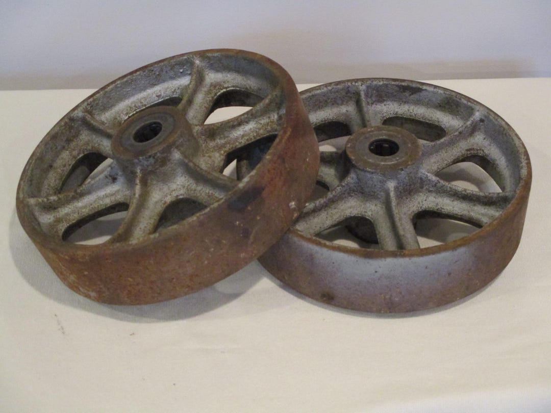 Pair of Large Cast Iron Cart Wheels,industrial Cart Wheels,large Cast Iron Wheels,factory Cart ...
