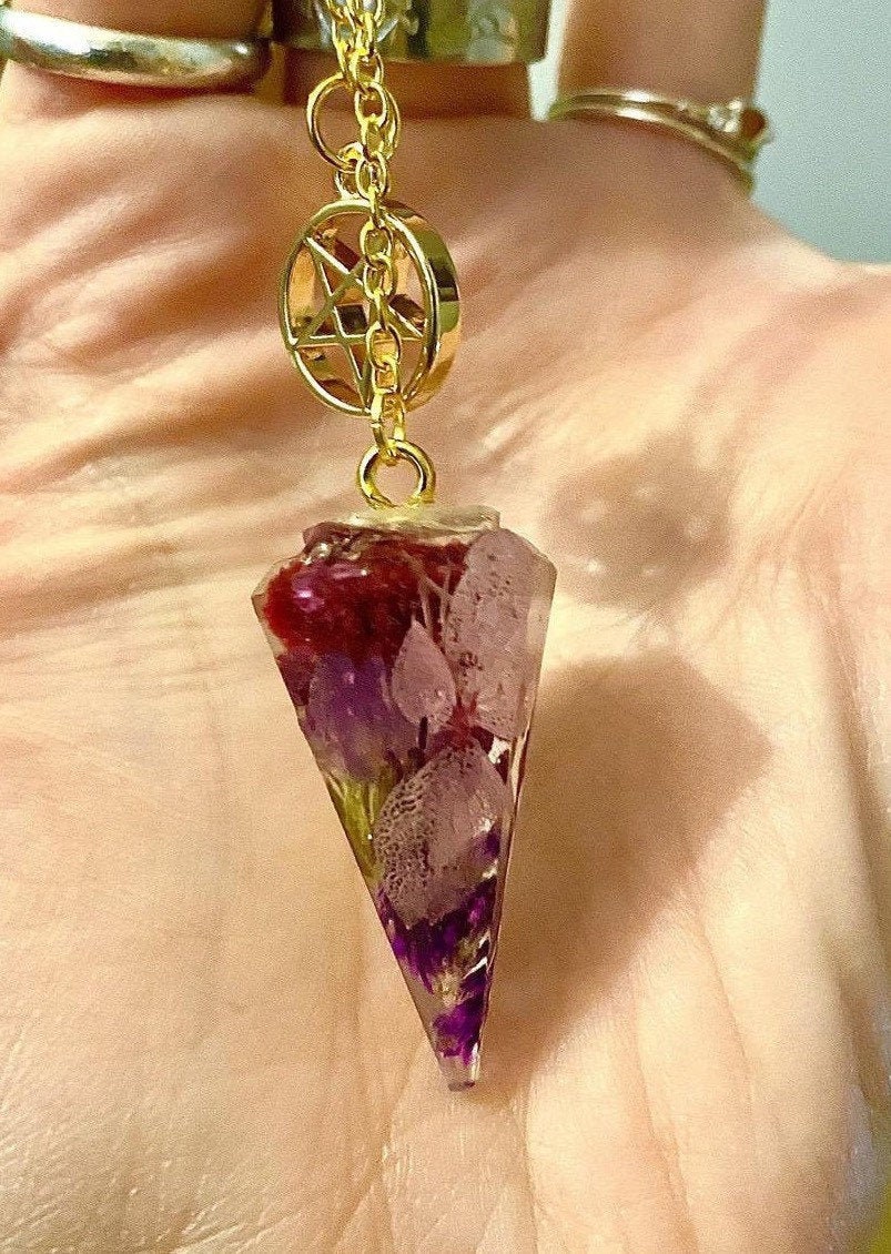 Flower Pendulum Gold Pentagram - Etsy