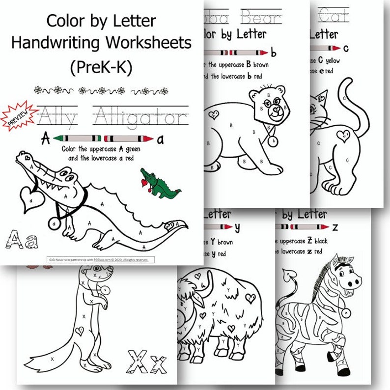 PRINTABLE Color by Letter Animals & Names Alphabet Handwriting - Etsy