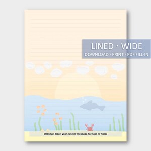 Lined & Unlined Personalized Printable Stationery | 3 Sheet Ocean ...