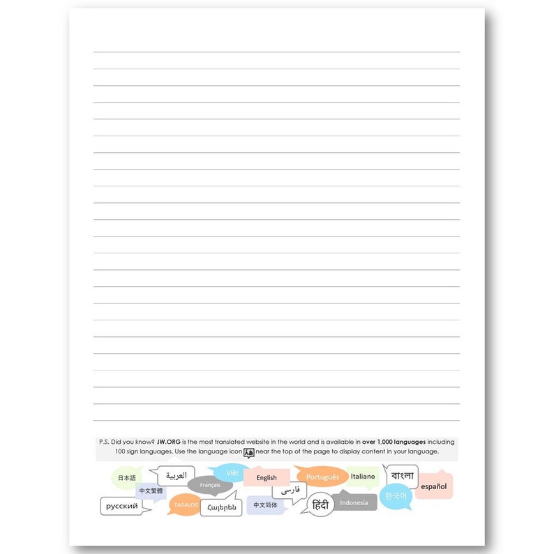 Printable Letter Writing Paper Visit JW In 1000 Languages Etsy