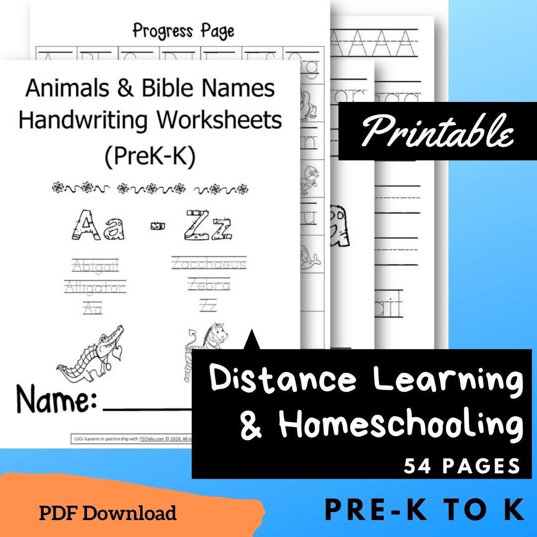 Animals & Bible ABC Handwriting Worksheets: Homeschool Printable (PDF ...
