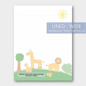 Lined & Unlined Personalized Printable Stationery 3 Sheet Animal ...