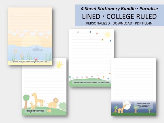 College Ruled Personalized Printable Stationery 4 Sheet | Etsy