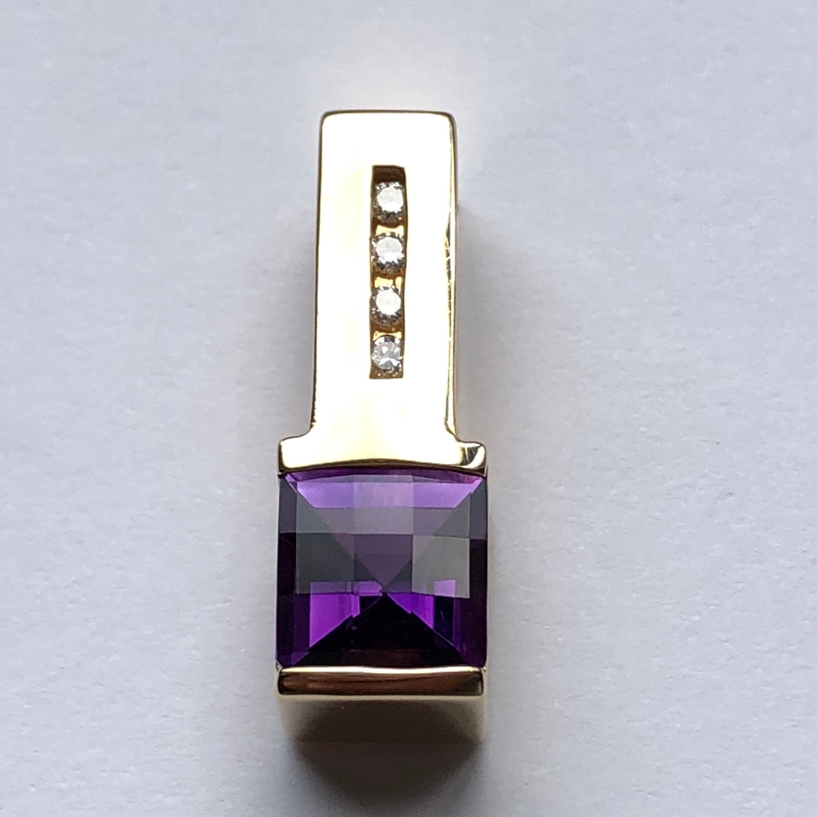 Square Checkerboard Cut Amethyst and Diamond Gemstone Pendant | Etsy
