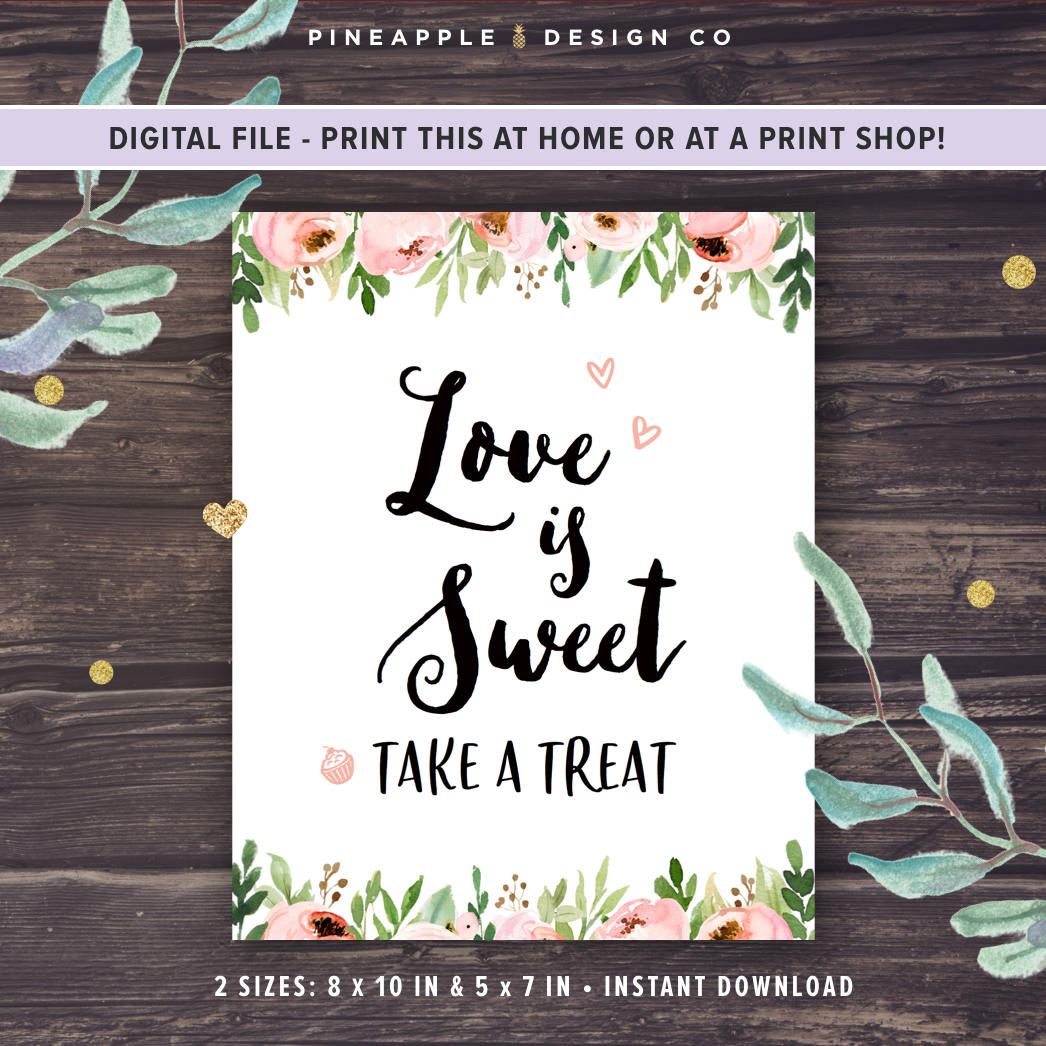 Love is Sweet Please Take a Treat Sign, Printable Bridal Shower Decor ...