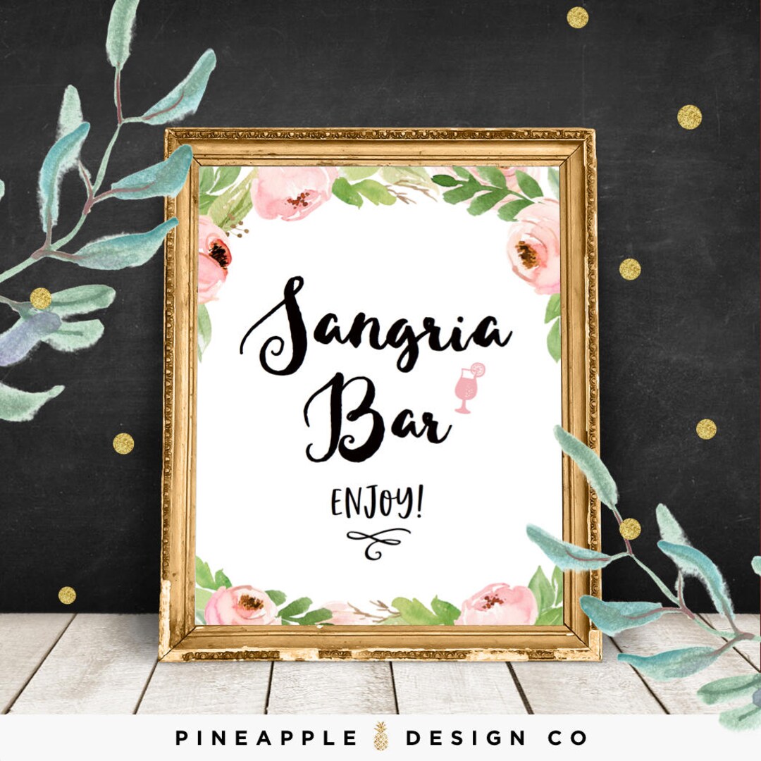 Sangria Bar Sign Printable, Bridal Shower Signs and Decor, Rustic ...